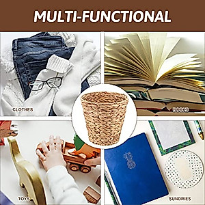 Rattan Basket Woven Waste Basket Round Trash Can Decorative Garbage Waste Bin Rubbish Container Laundry Cloth Storage Basket Organizer for Bedroom Home Living Room Bathroom Woven Basket