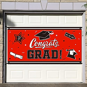 Graduation Backdrop Banner Red Large Congrats Grad Party Supplies Decorations Photography Background for 2023 Graduation Party
