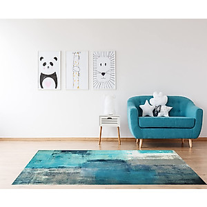 LOKMU Non-Slip Area Rugs Turquoise and Grey Abstract Art Home Decor Rugs Carpet for Classroom Living Room Bedroom Dining Kindergarten Room 5'x7'