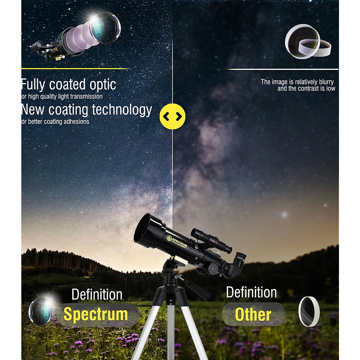 SpectrumOI Telescope for Kids, Telescope for Adults Astronomy Gifts, Telescope for Kids 8-12 - Premium Refractor Telescope 70mm Aperture with Carry Bag and Phone Holder