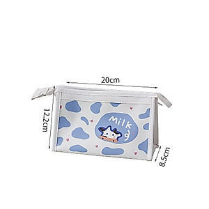 Aufruh Cow Pencil Case PU Leather Cute Cartoon Animal Pencil Pouch Blue Make Up Case Cosmetic Bag Stationary Kawaii Pencil Box