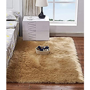Luxurious Fluffy Area Carpet Bedroom Furry Carpet Faux Fur Sheepskin Nursery Carpet Children Room Blanket Living Room Home Decor Floor Mat (50X150cm, Brown)