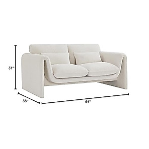 Meridian Furniture 198Cream-L Stylus Collection Modern | Contemporary Boucle Fabric Upholstered Loveseat with Rich Cream Boucle Fabric, Curved Arms, 64" W x 38" D x 31" H, Cream