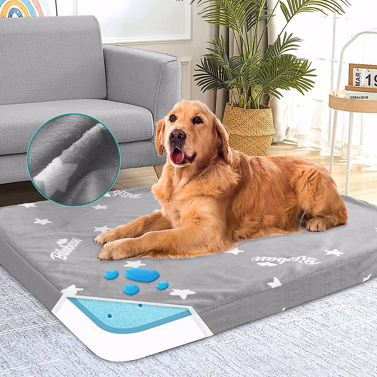 Waterproof Dog Bed for Large Dogs, Memory Foam Dog Beds & Furniture, Large Dog Mat for Sleeping, Plush Flannel Fleece Top Pet Bed, Grey