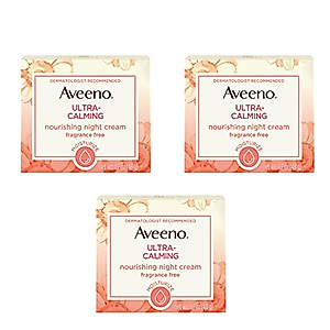 Aveeno Ultra-Calming Nourishing & Moisturizing Face & Neck Night Cream for Dry, Sensitive Skin with Calming Feverfew & Nourishing Oat, Non-Comedogenic, Oil-Free & Hypoallergenic, 1.7 oz (Pack of 3)