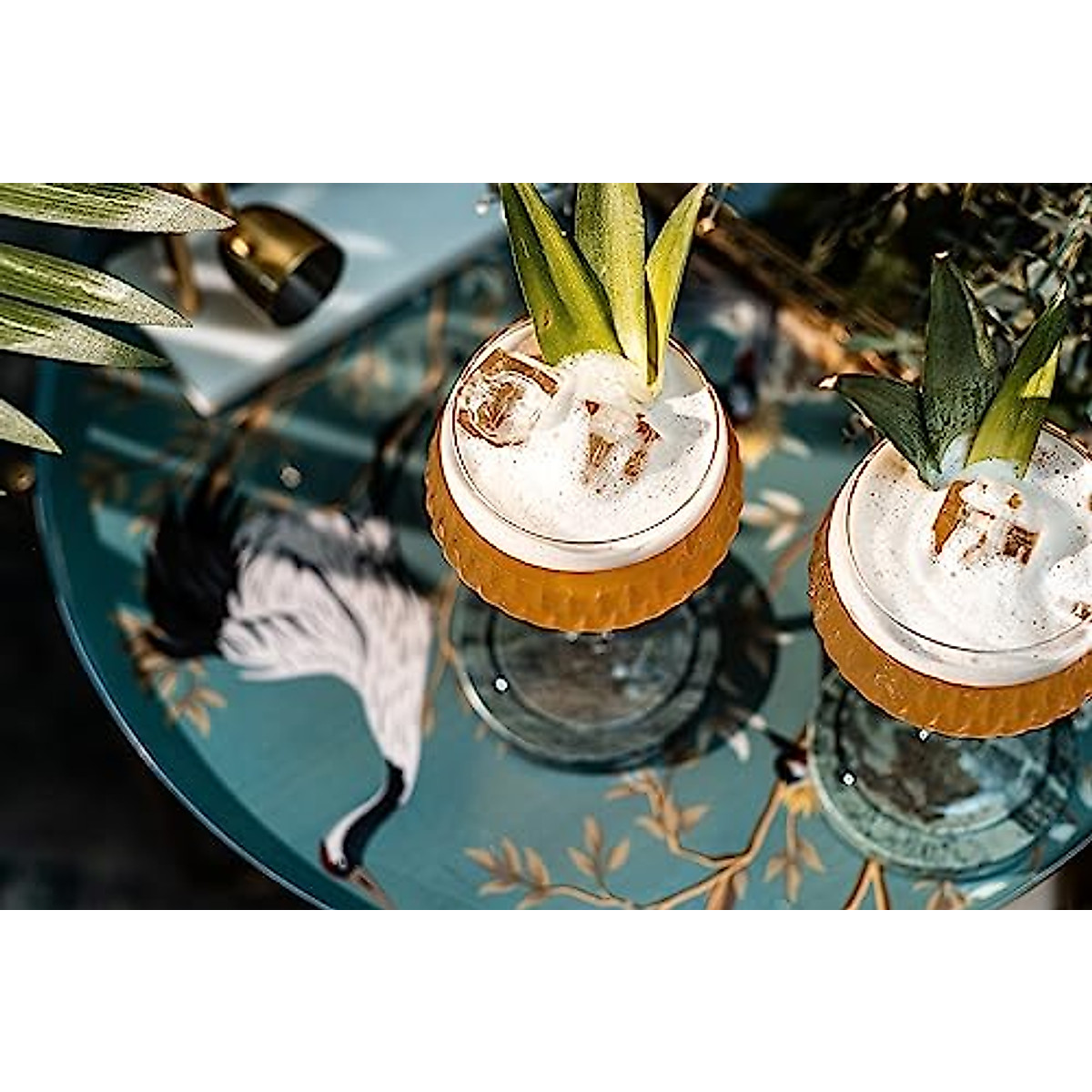 Vintage Flamingo Belle Coupe Glasses for Cocktails and Champagne | Tropical Chic Glassware Collection | Set of 4 | 12 oz Crystal Retro Style Stemmed Saucers for Elegant Bar Drinks