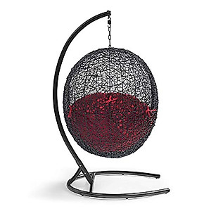 Modway EEI-739-RED-SET Encase Wicker Rattan Outdoor Patio Porch Lounge Egg, Swing Chair with Stand, Red