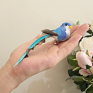 LWINGFLYER 12pcs Clip on Artificial Simulation Foam Birds Feather Long Tail Feather Fake Birds for Craft Home Ornaments Garden Wedding Decoration Embellishing 12cm/4.7inch