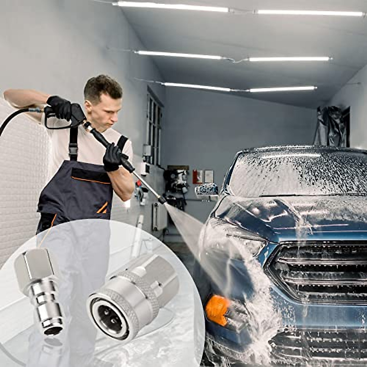 2 Sets NPT 1/4 Inch Pressure Washer Coupler Quick Connect Plug Stainless Steel Male and Female Quick Connect Fittings Pressure Washer Adapter Set (Internal Thread, External Thread) (1/4 inch)