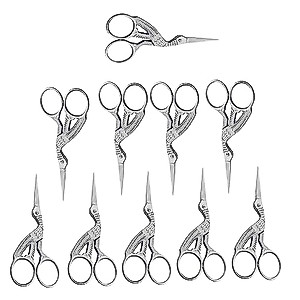 10 Stainless Steel Professional Embroidery Scissors Sharp Stork Scissors for Sewing Crafting Needlework DIY Multipurpose Dressmaker Eyebrow Trim Small 3.6” Shears Crane Scissors