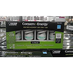 Feit CE13T2 Conserv-Energy 60W Equivalent CFL 13-Watt Light Bulbs, 4-Pack