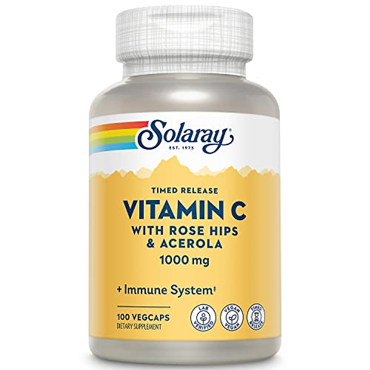 SOLARAY Vitamin C 1000 mg with Rose Hips & Acerola, Two-Stage Timed-Release, Long Lasting Immune Support, 100 Tablets
