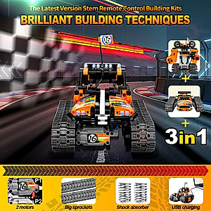 AoHu Remote Controlled STEM Building Kit for Kids Age 8-12, 3in1 Tracked RC Racer Sets Car Tank Robot Toys Gifts for Boys, Girls 9 10 11 13 14 15 Years and Up (392 Pieces)