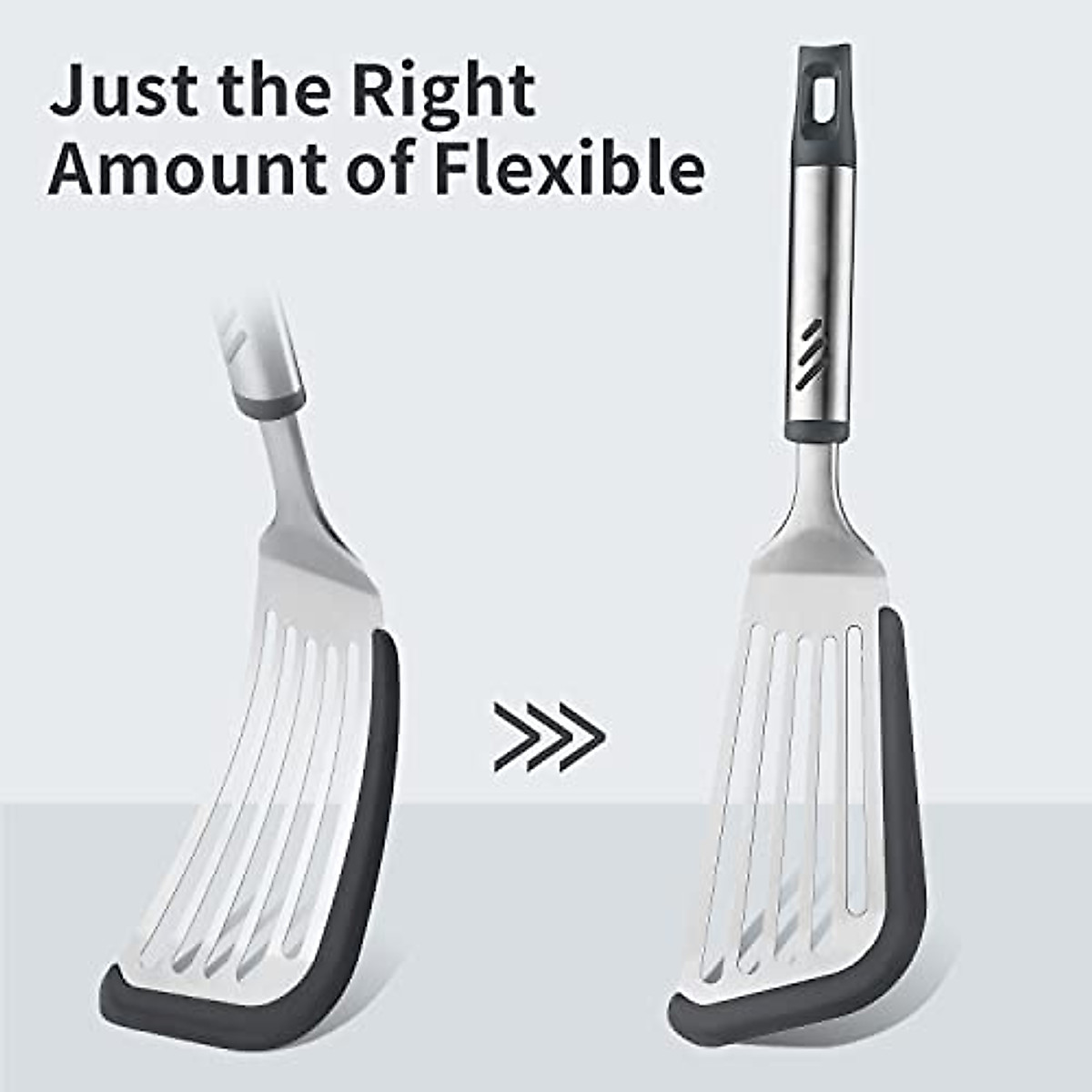 Lebabo Metal Spatula, 12.6" Stainless steel Slotted Fish Spatula with Heat Resistant Handle, Spatula turner with Silicone Top Soft Edge for Non-Stick Pan, Cooking, Flipping, Frying, Dishwasher Safe