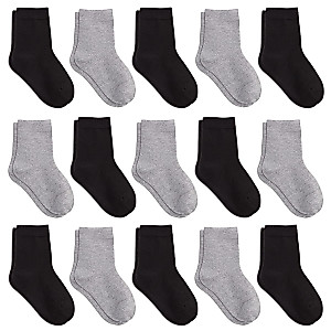 WAFUZI Toddler Kids Crew Socks 15 Pack Boys Athletic Socks Soft Half Cushion Calf Socks for Active Little Big Boy Girls Sport Socks 2-4Years
