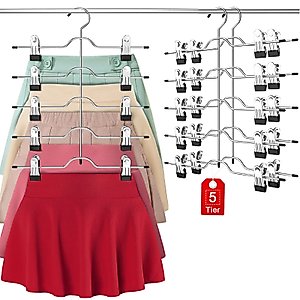 Besslly Pants Skirt Hangers with Clips, 2 Pack Pant Hangers Skirt Hangers Space Saving Closet Hanger Organizer Closet Organizers and Storage
