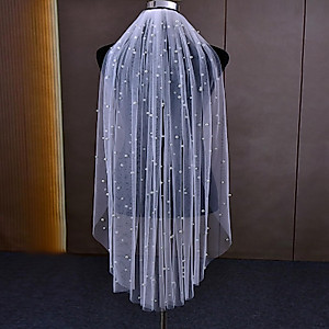 HONGMEI Pearl Bride Wedding Veil Bridal Tulle Veils Hair Accessories 1 Tier Fingertip Length Bridal Veils with Comb