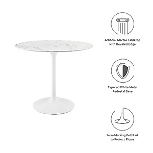 Modway Lippa 36" Mid-Century Dining Table with Round Artificial Marble Top in White