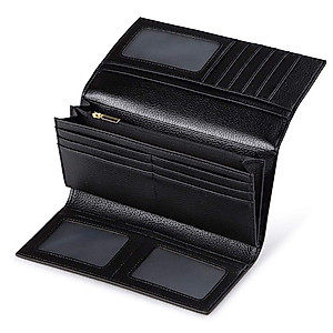 JEEBURYEE Womens RFID Blocking Genuine Leather Clutch Wallet Card Holder Ladies Long Purse Large Capacity Organizer Wallet Black