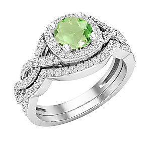 Dazzlingrock Collection 5.8mm Round Peridot & White Diamond Infinity Swirl Halo Wedding Ring Set for Women in 925 Sterling Silver Size 8