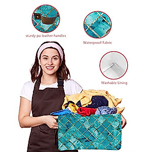 Storage Cubes Organizer with Handles, Blue Geometry Lattice Marble Storage Bins Fabric Collapsible Storage Baskets for Shelf Closet Nursery Cloth Organizers Box 2pcs-15x11x9.5in