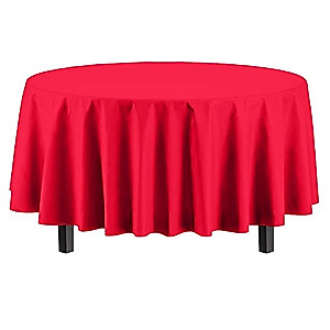 Exquisite 6-Pack Premium Plastic Tablecloth 84in. Round Plastic Table Cover - Red