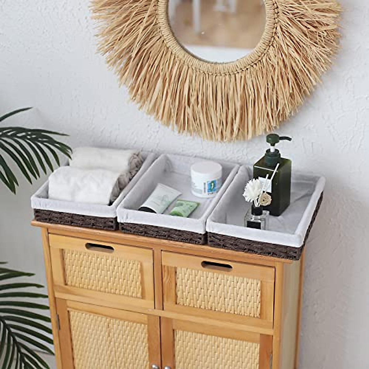 YRJJ Paper Rope Woven Storage Baskets, Delicate Storage Box for Shelves/Bathroom/Kitchen/Living Room/Office Desk/Bedroom. (Cube-Brown)