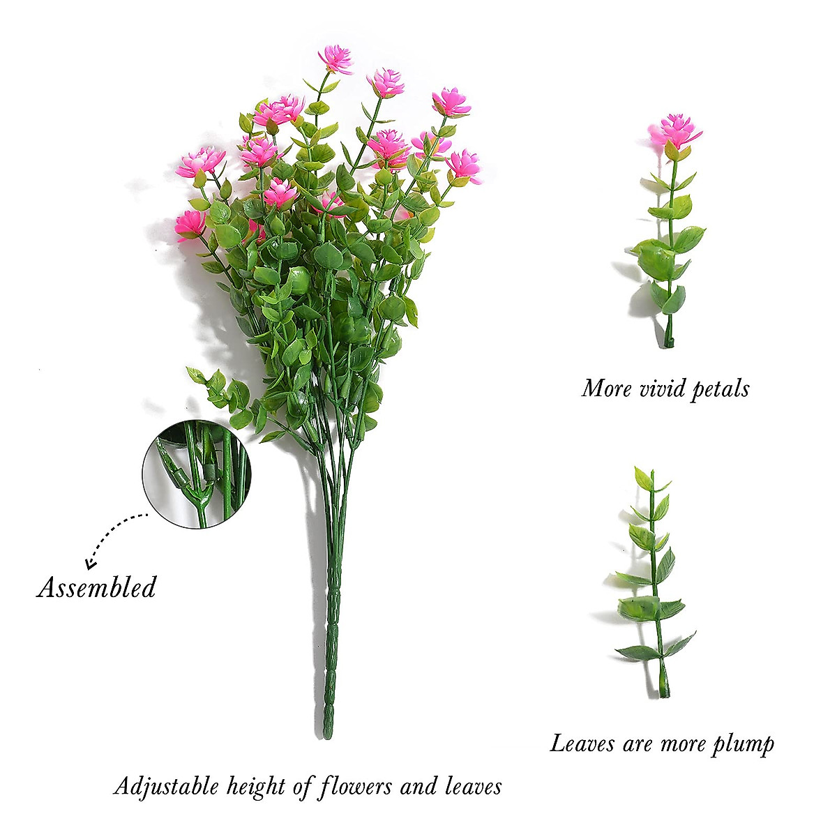 Summer 18 Pack Artificial Flowers Outdoor UV Resistant Greenery Shurbs,Fake Boxwood Stems for Outside Hanging Planter Porch Garden Windowsill Indoor Home Wedding Farmhouse Decor (Pink)