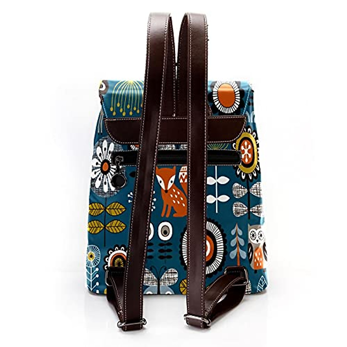 Cute Cartoon Animal Forest Fox Owls Tree Women Backpack Purse PU Leather Anti-theft Casual Shoulder Bag Fashion Ladies Satchel Bags