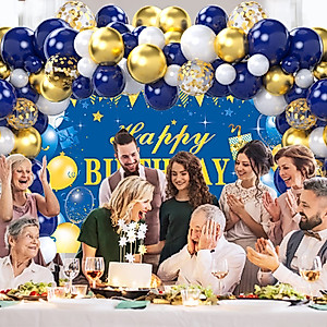 Kedrwa Blue and Gold Birthday Decorations, Blue and Gold Balloon Arch and Birthday Backdrop Blue and Gold Party Balloons for Men Women Birthday Decorations