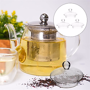 2-Pack Glass Teapot Replacement Lid - Clear Teapot Accessories with Strainer Cover for Home Kitchen Teapots