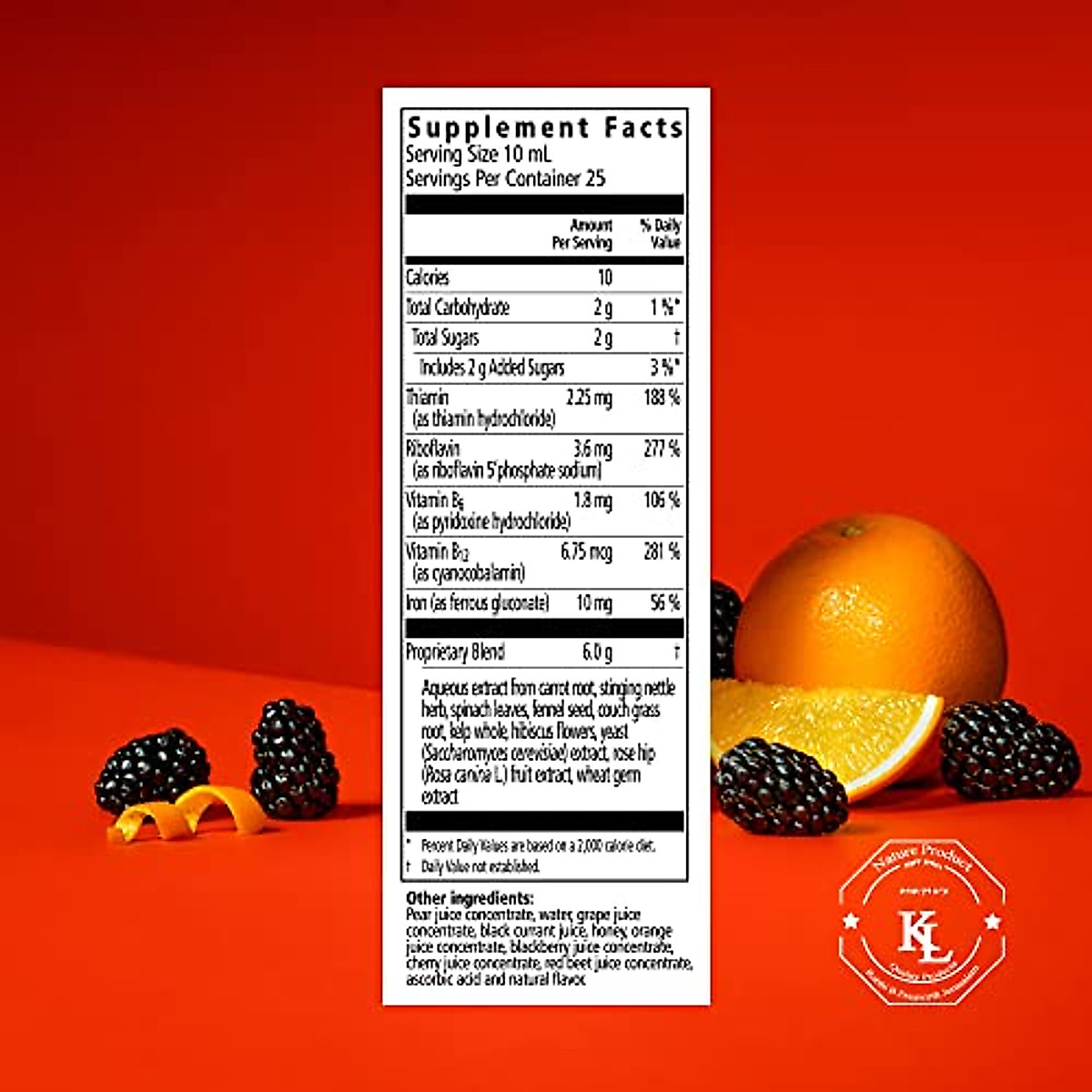 Floradix, Iron & Herbs Vegetarian Liquid Supplement, Energy Support for Women and Men, Easily Absorbed, Non-GMO, Vegetarian, Kosher, Lactose-Free, Unflavored, 8.5