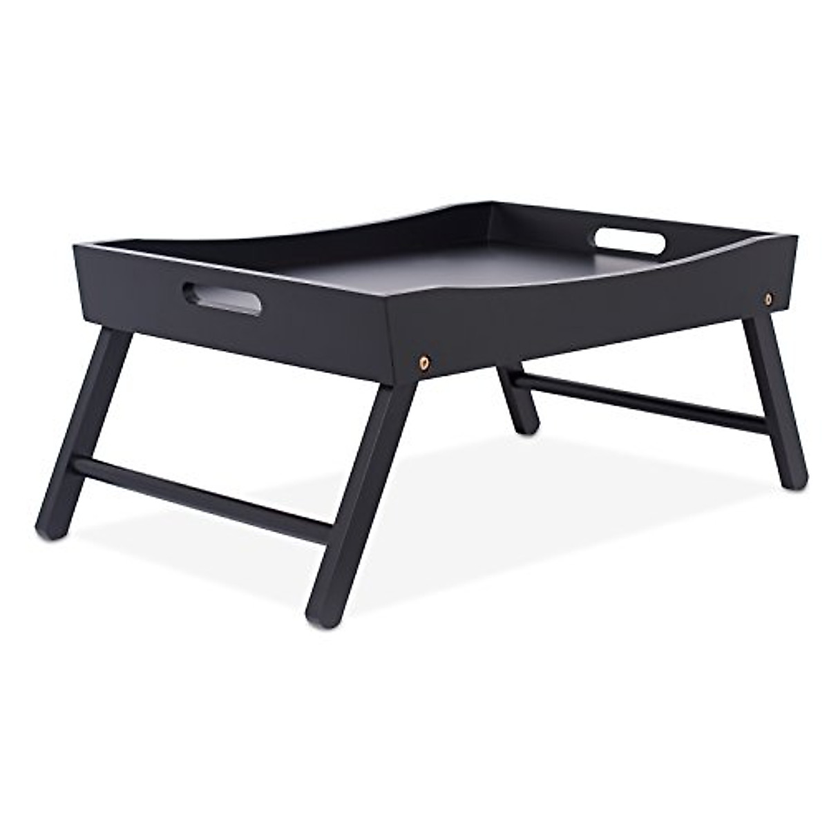 BIRDROCK HOME Wood Bed Tray with Folding Legs - Work from Home - Wide Breakfast Serving Tray Lap Desk with Sides and Handles - Black