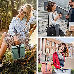 MIER Insulated Lunch Bag Roll Top Lunch Box for Women Men Adults Foldable Rolltop Lunch Tote with Shoulder Strap for Work Office Picnic, Water Bottle Holder, Black