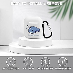 Blue Narwhal Funny Unicorn Silicone AirPods Case Protective Cover Compatible with AirPods 2 & 1 with Keychain