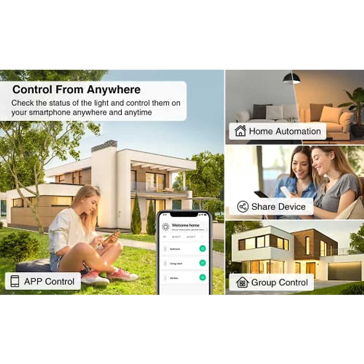 Beantech SW2 Smart Wall Single Pole Dimmer Switch, 1 Pack, White