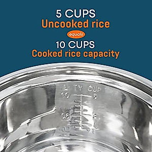 Elite Gourmet ERC-2010 Electric Rice Cooker with Stainless Steel Inner Pot Makes Soups, Stews, Grains, Cereals, Keep Warm Feature, 10 Cooked (5 Cups Uncooked), White