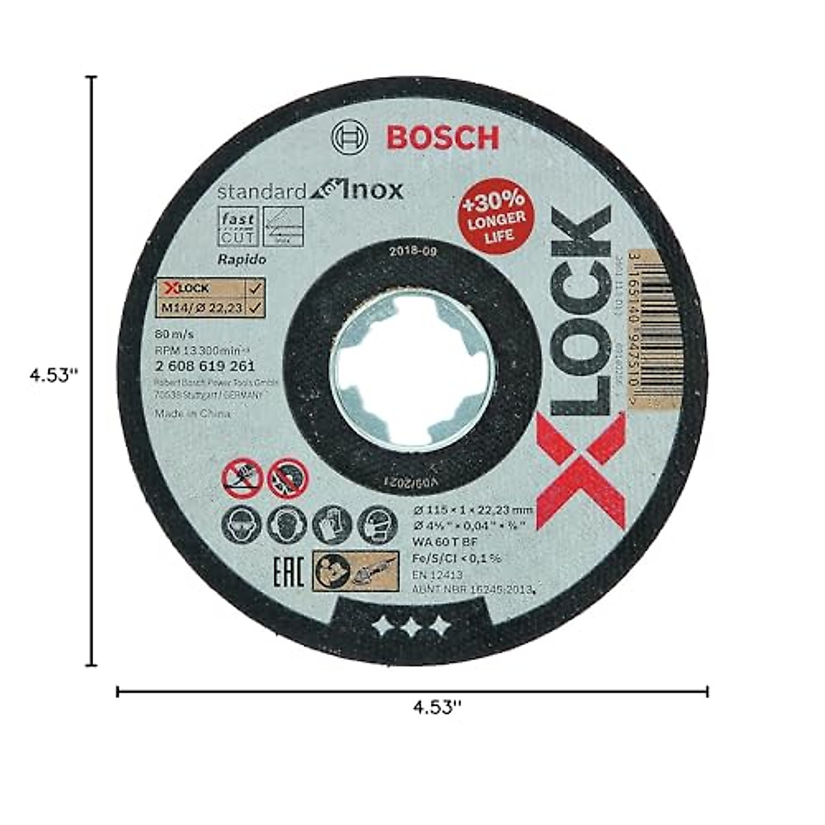 Bosch Professional Straight Cutting Disc Standard (for INOX, X-Lock, Diameter 115 mm, Bore Diameter: 22.23 mm, Thickness: 1 mm)