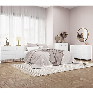 SEJOV White Dresser for Bedroom, 3-Drawer Chest Wood Dresser with Door, Wide Storage Space, Drawer Press Control Design, Large Storage Cabinet for Bedroom Living Room Hallway Entryway