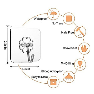 Wall Hooks for Hanging, Heavy Duty Adhesive Hooks, 20 Pack Removable Sticky Ceiling Hooks, Transparent Self Adhesive Shower Hooks,Water & Oil Proof Strong 22lb(Max) Door Coat Hooks