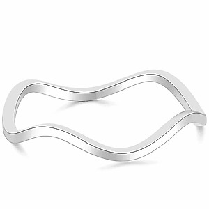 Jude Jewelers 2mm Stainless Steel Waved Shape Stackable Anniversary Wedding Band Promise Ring (Silver, 6)