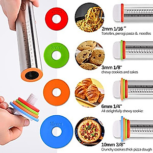Rolling Pin with Thickness Rings Adjustable Rolling Pin Stainless Steel Rolling Pin with Silicone Cake Pad for Baking Soft Candy, Pizza, Pastry, Pasta, Biscuit Baker Gift