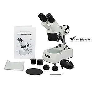 Vision Scientific VMS0002-LD-234-ES2 Binocular Stereo Microscope, WF10x and WF20x Eyepieces, 2X, 3X and 4X Objectives, 20x, 30x, 50x, 60x and 80x Magnification, Top and Bottom LED Illumination, 110V