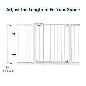 BABELIO 29-51 Inch Extra Wide Baby Gate Dog Gate, Metal Pet Gate for Stairs & Doorways, Pressure Mounted Walk Thru Child Gate with Door, NO Need Tools NO Drilling, with Wall Cups, White