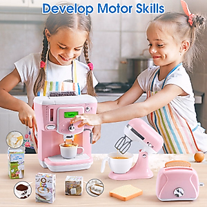 Play Kitchen Appliances Toys - Kids Kitchen Playset Accessories Pretend Kitchen Play for Toddlers 3-5 Large Coffee Maker, Mixer, Toaster with Realistic Sound Play Kitchen for Kids Ages 4-8 Gift