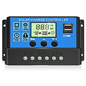 [2022 Upgraded] 2Pcs 30A Solar Charge Controller, 12V/ 24V Solar Panel Regulator with Adjustable LCD Display Dual USB Port Timer Setting PWM Auto Parameter