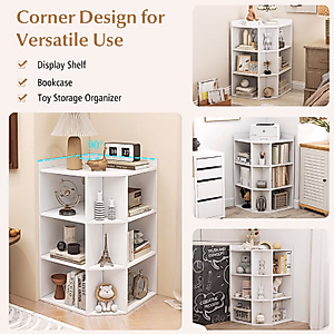Giantex 3-Tier Corner Cabinet with Charging Station, Corner Shelf with 9 Cubbies, 2 USB Ports & 4 Outlets, Cube Bookshelf, Storage Organizer for Small Spaces, Playroom, Living Room (White)
