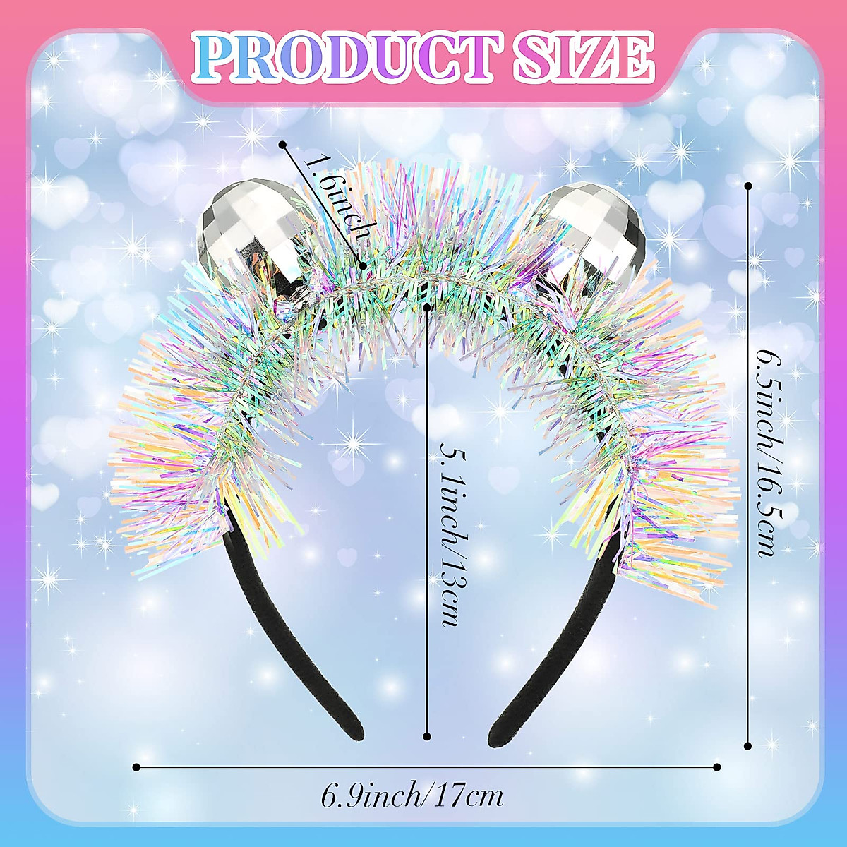 SATINIOR 6 Pcs Disco Ball Headband with Tinsel Disco Party Decorations Disco Ball Hat Disco Ball Decor Ball Boppers Costume Headpiece Disco Accessories for Kids Adults Christmas 1970s Party