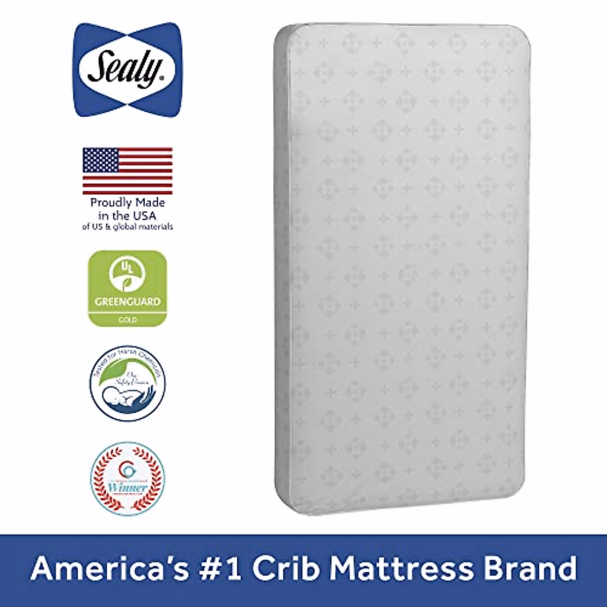 Sealy Posture Haven Orthopedic Antibacterial 2-Stage Dual Firm Waterproof Baby Crib Mattress & Toddler Bed Mattress, Non-Toxic, Air Quality Certified, 182 Premium Coils, Made in USA, 52"x28"