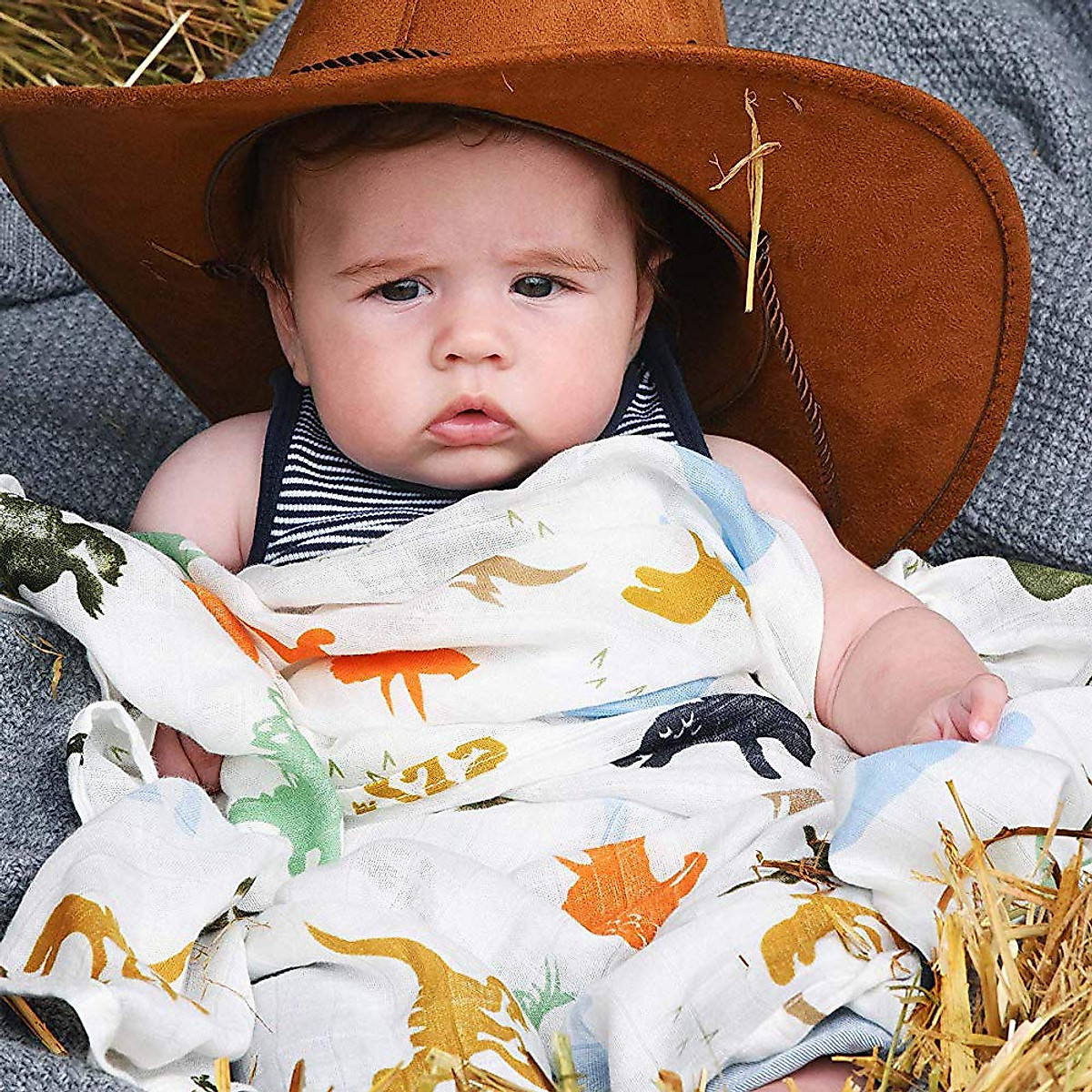 Aenne Baby, 4-Layer Muslin Toddler Crib Blanket for Boys, Warm and Hypoallergenic Extra Soft Wrap for New Borns and Infants, Dinosaur Dino Print, Large 47"x 47", 1 Pack